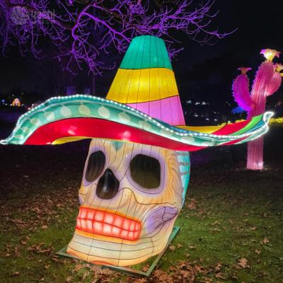 China Large Mexican Sugar Skull Lantern Sculpture - Custom Light Festival & Halloween Lighting Decor Solution for sale