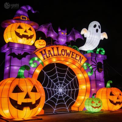 China Custom Giant Halloween Archway LED Light Sculpture Pumpkin Bat Ghost Spider Outdoor Festival Decoration Lantern for sale
