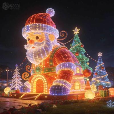 China Outdoor Custom Christmas Santa LED Lantern Sculpture for Large Holiday Scene Commercial Lighting for sale
