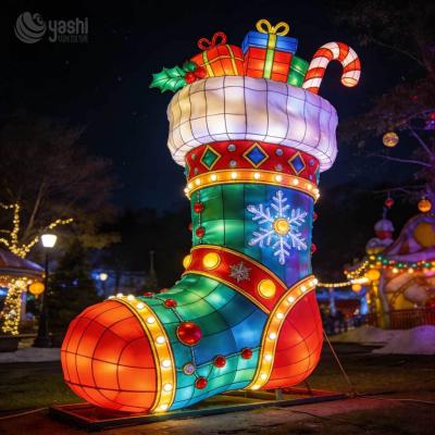 China Large Outdoor Christmas Castle LED Light Sculpture with Santa Claus, Candy, and Christmas Boots for Holiday Lighting Solutions for sale