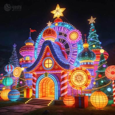 China Large Outdoor Christmas Lantern Candy Castle LED Light Sculpture for Theme Park and Festival Decoration for sale