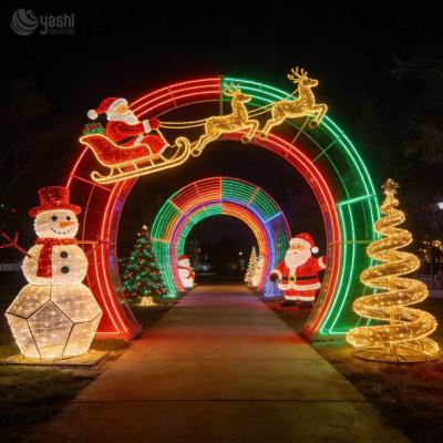 China Custom Giant Santa Sleigh Arch LED Motif Light, Christmas & New Year Outdoor Decoration for Shopping Mall Entrance for sale