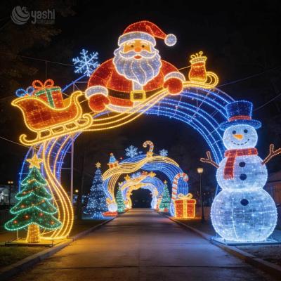 China Custom Giant 3D LED Santa Sleigh Arch Tunnel, Outdoor Christmas Theme Event Lighting Solution for sale