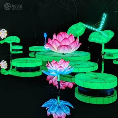China Factory Custom LED Glowing Lotus Flower Lantern Set for Outdoor Lake Garden Large Event Decoration for sale