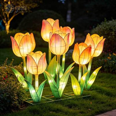 China Custom Giant Outdoor Tulip Flower Lantern Decoration 3D Silk Flower Light Sculpture for Garden Park Resort Landscape Decor for sale