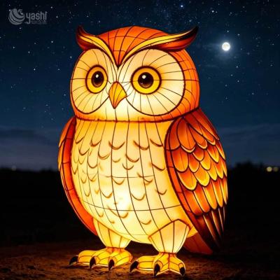 China Commercial Grade Waterproof LED Owl Lantern 3D Silk Motif Bird Light for Outdoor Garden Forest Theme Park Decoration for sale