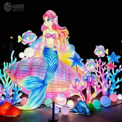 China Professional Handcrafted Silk Mermaid Lantern 3D Motif Underwater World Light for Outdoor Marine Park and Resort Display for sale