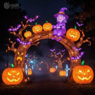 China Custom Giant Outdoor Halloween Lantern Decoration 3D Silk Frankenstein Scientist Pumpkin for Theme Park Garden Decor for sale