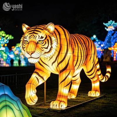 China Masterfully Handcrafted 3D Tiger Motif Light: Giant Silk-on-Steel Lantern Sculpture for Grand Outdoor Events for sale