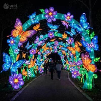 China Zigong Festival Lanterns LED Butterfly & Flower Arch Tunnel - Customizable Outdoor Light up Walkway Tunnel for Zoo Theme Park for sale