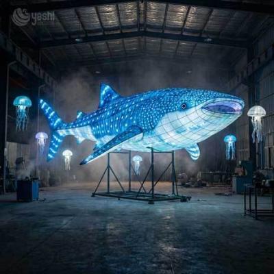 China Custom Giant Outdoor Whale Shark LED Lantern, Ocean Themed Festival Lighting for Seaside Park & Aquarium Decoration for sale