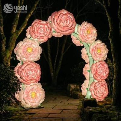 China Giant Pink Rose Flower Arch LED Lantern | Outdoor Entrance Tunnel Light for Festival, Park & Wedding Decor for sale