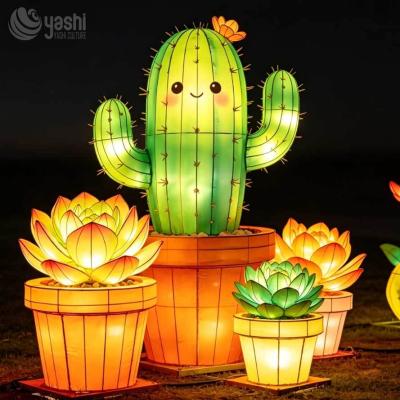 China Custom Cartoon Cactus & Succulent Potted LED Lanterns, Large Plant Light Sculptures for Light Festival for sale