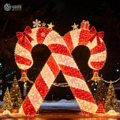 China Custom LED Wireframe Candy Cane Arch Light Sculpture, Giant Crossed Candy Cane Light Arch for Outdoor Christmas Light Festival Decor, Support Customization for sale