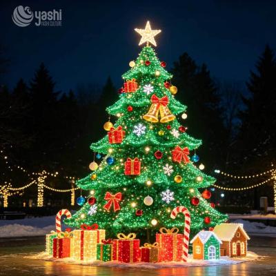 China Custom LED Giant Outdoor Christmas Tree Light Sculpture, Large Pre-lit Xmas Tree With Star, Baubles & Gift Box Scene Decor for Plaza, Shopping Mall Light Festival, Support Customization for sale