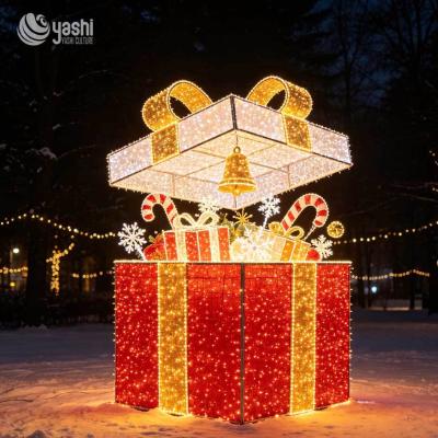 China Custom LED Open Christmas Gift Box Light Sculpture, Giant Outdoor Lighted Present Box Scene with Bell, Candy Canes for Mall & Park Light Festival, Support Customization for sale
