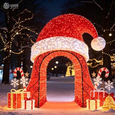 China Giant Santa Hat Arch Christmas Light Installation Outdoor Festival Lantern For Theme Park for sale