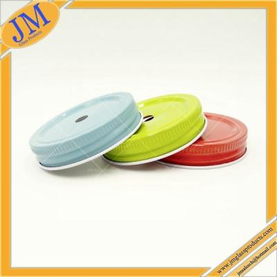 China 70mm mason drinking jar food safe metal lid with hole in middle for sale