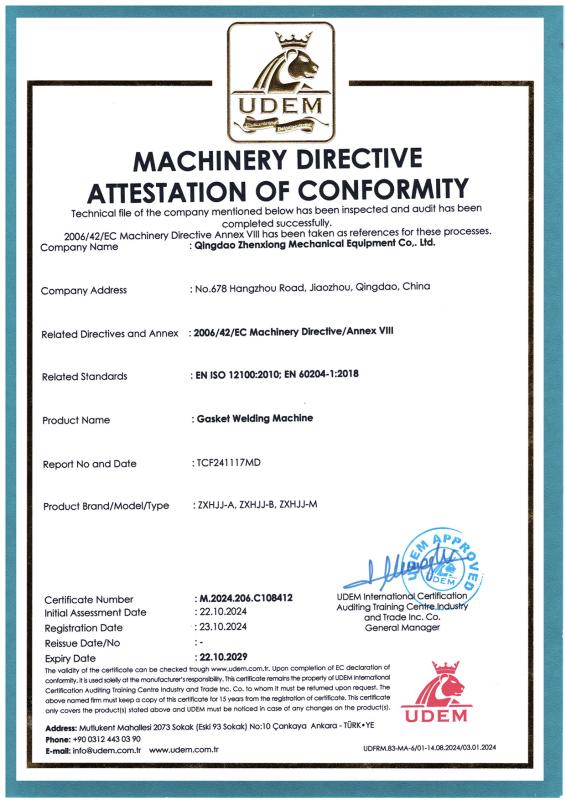 EU CE certification - Qingdao Zhenxiong Mechanical Equipment Co., Ltd