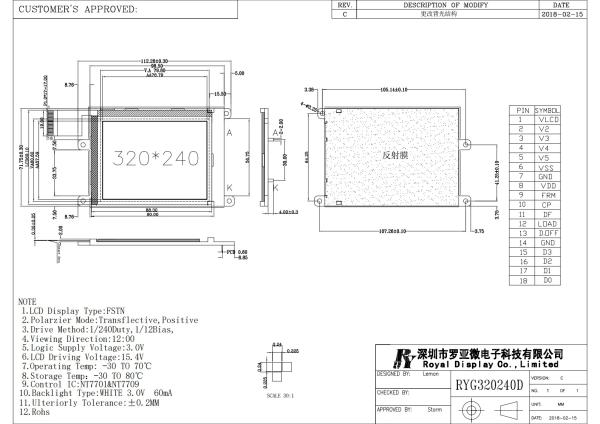 320*240 FSTN Modulo LCD Monocromo per la scansione medica positivo