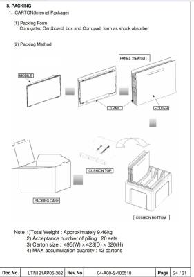 China 12.1'' Industrial TFT LCD 1280*800 RGB Samsung Monitor Display LTN121AP05-302 High Contrast for sale