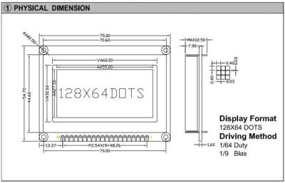 중국 128*64 그래픽 STN LCD 모듈 LED 백라이트 모노크롬 20 핀 ST7565 3.5v 산업 디스플레이 판매용