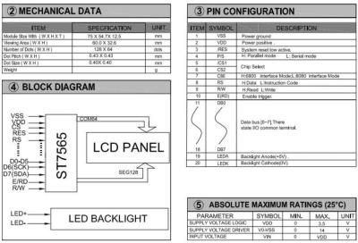 중국 128*64 그래픽 STN LCD 모듈 LED 백라이트 모노크롬 20 핀 ST7565 3.5v 산업 디스플레이 판매용