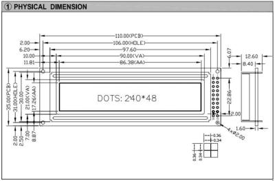 China 240*48 Graphic STN LCD Module With PCB Standoffs Backlight TS107/TS108 Industrial Display for sale