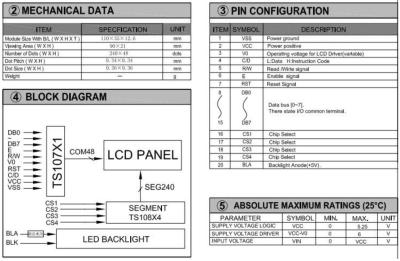 China 240*48 Graphic STN LCD Module With PCB Standoffs Backlight TS107/TS108 Industrial Display for sale