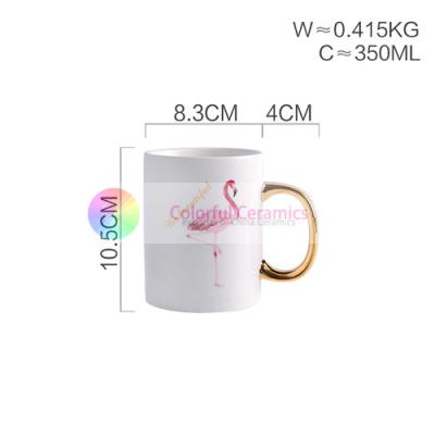China english-style breakfast ware ceramic flamingo mug electroplate handle coffee cup milk mug water mug homeuse mug for sale