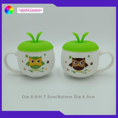 China Apple Shape Decal Coffee Mug 380ml Capacity 8.8cm*7.5cm With Silicnon Lid for sale