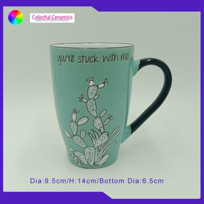 China Tall Silkscreen Printing Handmade Stoneware Mugs For Hotel Restaurant for sale