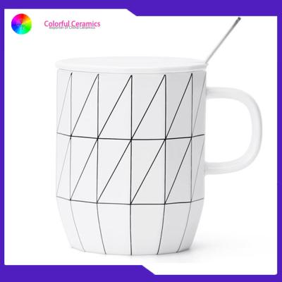China Nordic Geometry Custom Printed Ceramic Coffee Mugs 400ml Capacity for sale