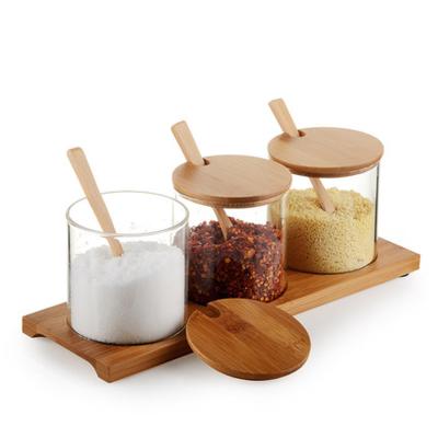China New creative spice glass box Seasonings box kitchen spice small glass jar for bamboo lid h for sale