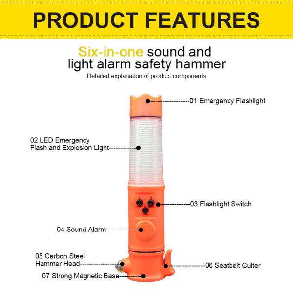 Quality Orange 6-In-1 Multi-Functional Sound And Light Alarm Flashlight for sale