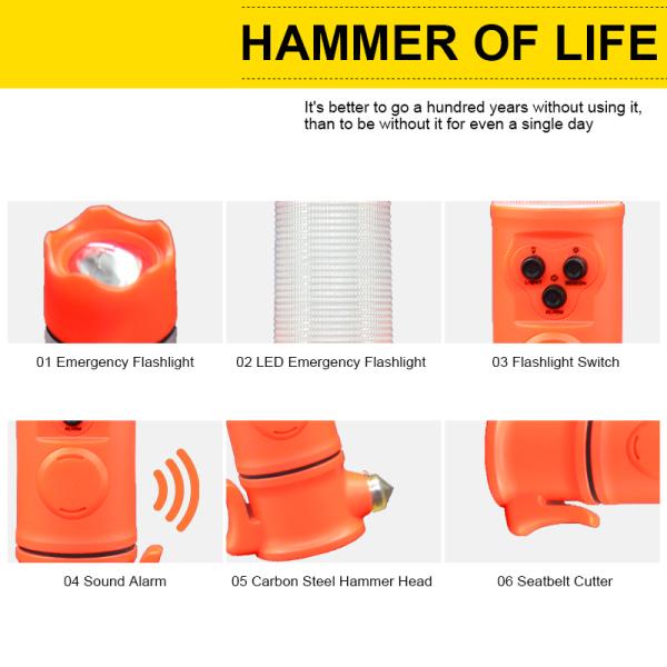 Quality Orange 6-In-1 Multi-Functional Sound And Light Alarm Flashlight for sale