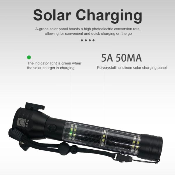 Quality Aluminum Alloy Ultra-Strong Light - A Black Multi-Functional Solar Flashlight for sale