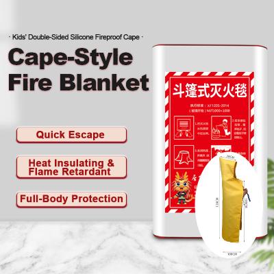 China Children's Fireproof Emergency Escape Cloak 128x100cm 700°C Heat Resistance Hooded Cape With Reflective Strips For Home School Safety for sale