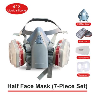 China 413 Dual Filter Box Half Face Mask, Soft Silicone Lightweight Respirator Mask, Reusable Industrial Safety Breathing Mask with GB 2890-2022, GB 2626-2019, EN 140:1998 Certification for Industrial Work for sale