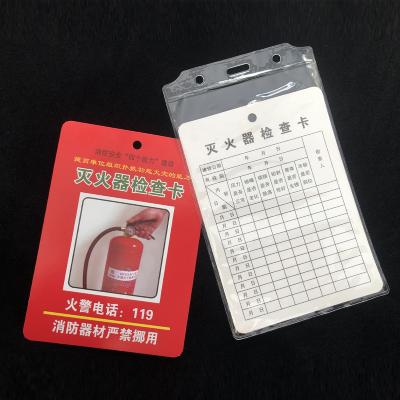 China Fire Extinguisher Inspection Tag 9*13cm 300G Coated Paper 0.3mm Fire Equipment Check Record Card with PVC Holder & Cable Tie for Fire Safety Management for sale
