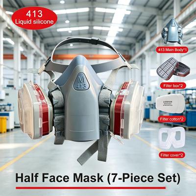 China 413 Double Filter Canister Half Face Respirator 90g Silicone Gas Mask For Dust Organic Gas Formaldehyde Benzene Spray Painting Coal Mine Protection 40PCS Per Carton for sale