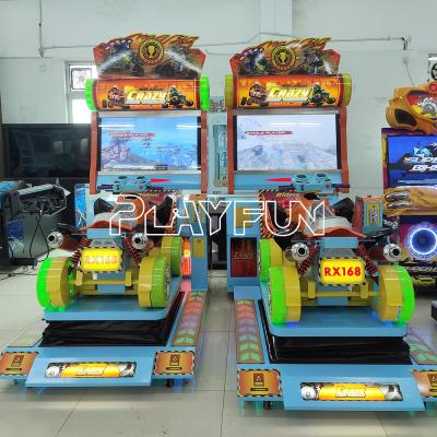 China Hot Sale HD indoor sport amusement munt bediende arcade Crazy Four Wheeler Car Moto Motorbike simulator Racing Game Machine Te koop