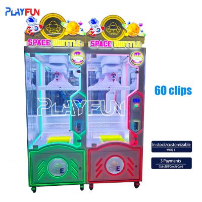 China Playfun New 60 Clips  Coin  Operated Vending  Clip Wheel  Lucky Clips Space Shuttle Prize Games Machine for sale