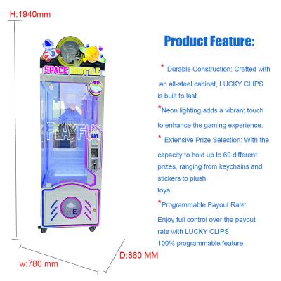 China Playfun New 60 Clips  Coin  Operated Vending  Clip Wheel  Lucky Clips Space Shuttle Prize Games Machine for sale