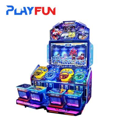 China Playfun Wholesale Arcade Kids Coin Operated Machine Car Racing Kids Redemption Ticket Game 4p Speed Racing Car Game Machine for sale