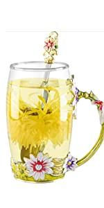 Green Daisy Glass cup old women fancy present