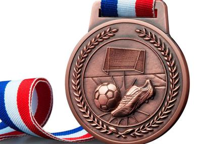 China Soft / Hard Enamel Custom Sports Medals , Zinc Alloy Football Medals And Ribbons for sale