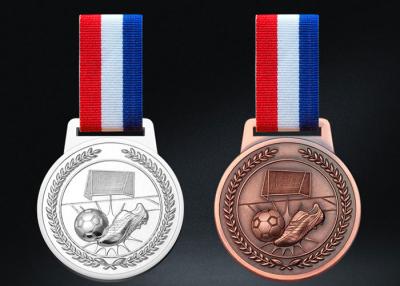 China Soft / Hard Enamel Custom Sports Medals , Zinc Alloy Football Medals And Ribbons for sale