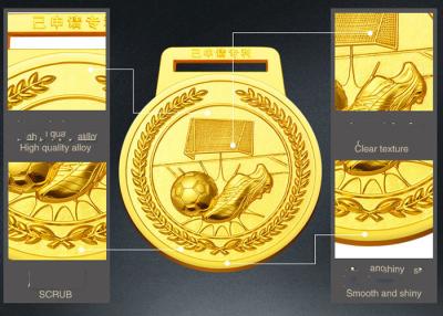China Soft / Hard Enamel Custom Sports Medals , Zinc Alloy Football Medals And Ribbons for sale