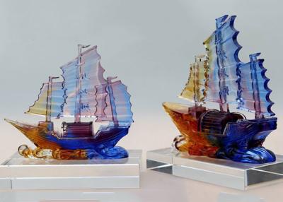 China Office Desk Decoration Colored Glaze Crafts , Chinese Style Sailing Boat Adornment for sale